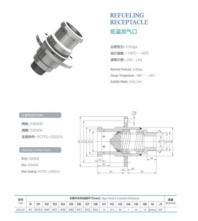 Stainless Steel Cryogenic Globe Valves Durability LNG Filling Receptacle