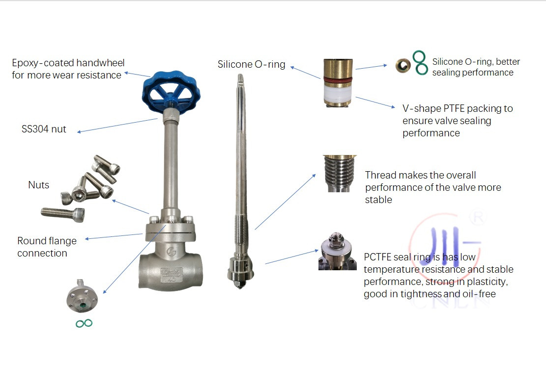 DN15 25 40 PN40 Cryogenic Globe Valve Blue Handwheel For LNG LOX LIN ...
